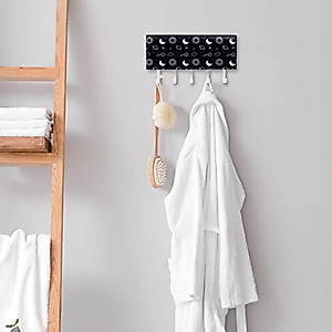 Space Background Mail Holder Organizer and Key Hooks PU Front, Self Adhesive Key Rack with 5 Hooks Perfect for Entryway, Hallway，Bathroom ，Kitchen
