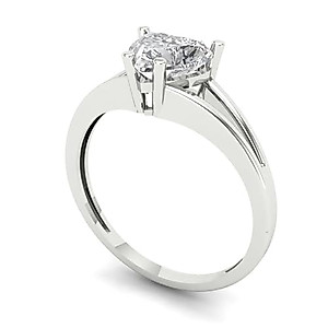 1.0 Ct Brilliant Heart Cut Clear Simulated Diamond 14K White Gold Solitaire Engagement Promise Bridal Anniversary Ring Size 6
