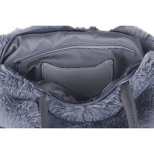 Luxe L 100% Faux Fur Bowler Bag for Women Soft Modern Top-Handle Handbag with Detachable and Adjustable Faux-Leather Strap, Grey