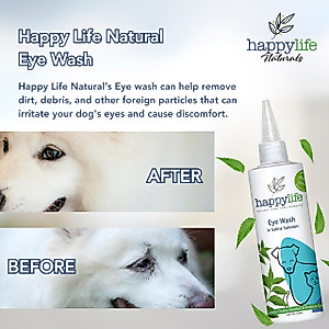 Happy Life Naturals-Dog Eye Wash Solution- Premium Eye Drops for Dogs and All kinds of Pets- Dog Eye Drops for Infection, Clears Tear Stains, Soothes Irritations- Neem Extract, Saline Solution - 120ml