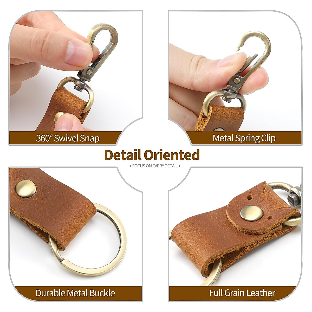 Jack&Chris Genuine Leather Keychain, Small Keychain for Man and Women, Key Holder Mens Belt Key Chain Ring, JC307