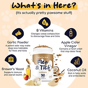 Flea and Tick Prevention for Dogs, Chewable – 90 Peanut Butter Flavored Soft Chews – Made with B Vitamins, Garlic Powder, Brewers Yeast, Coconut Oil, and Apple Cider Vinegar