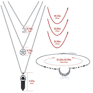 MJartoria Moon Pentagram Necklace with Headwear Pentacle Crystal Chakra Pendant Layered Necklaces for Women Choker Necklace Gothic Jewelry Goth Accessories (Dark Blue, Moon Pentagram)