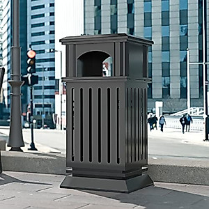 BEAMNOVA Trash Can Outdoor Top Tray Black Stainless Steel Commercial Garbage Enclosure with Locking Lid Heavy Duty Industrial Yard Garage Waste Container, 35.5 * 15.8 * 15.8 in