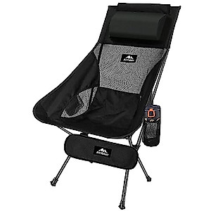 AnYoker Camping Chair, High-Back Compact Backpacking Chair, Portable Folding Chair, Beach Chair with Side Pocket and headrest, Lightweight Hiking Chair 0066ZZ (Black)