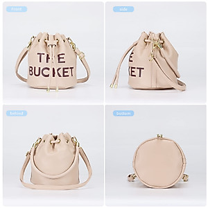 JQAliMOVV The Bucket Bags for Women, Mini Leather Bucket Bag Purses Drawstring Closure Crossbody Handbags Hobo Bag (Khaki)