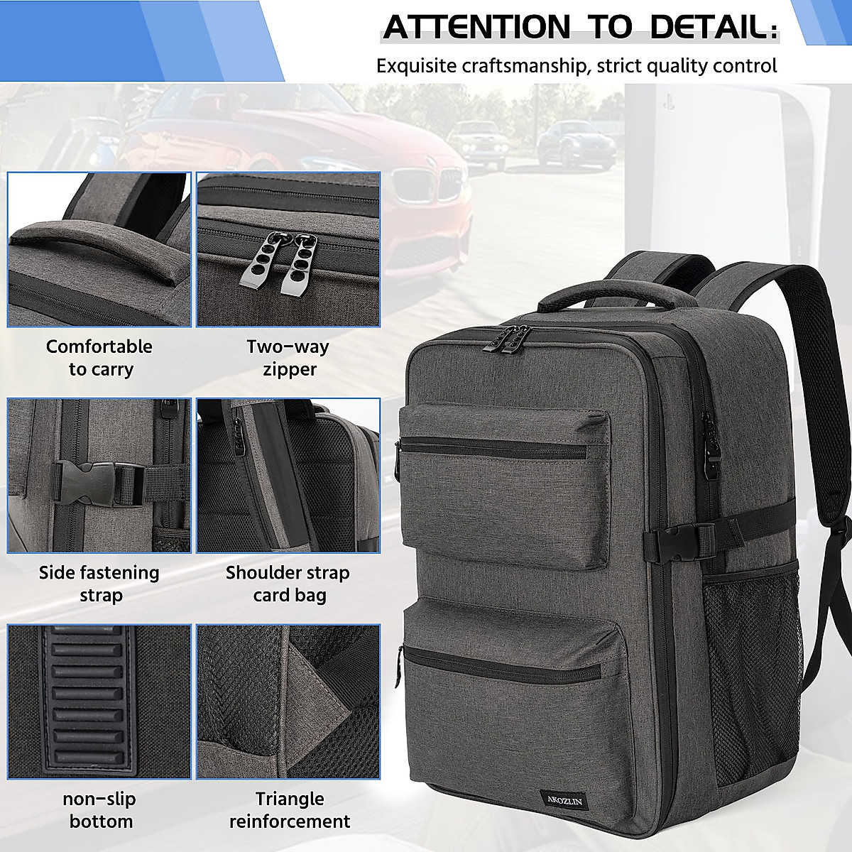 AKOZLIN Travel Gaming Console Backpack Compatible with Play Stantion 5 4 PS5/PS4/PS4 Pro/PS4 Slim/Xbox One X S Black With Pocket for Phone