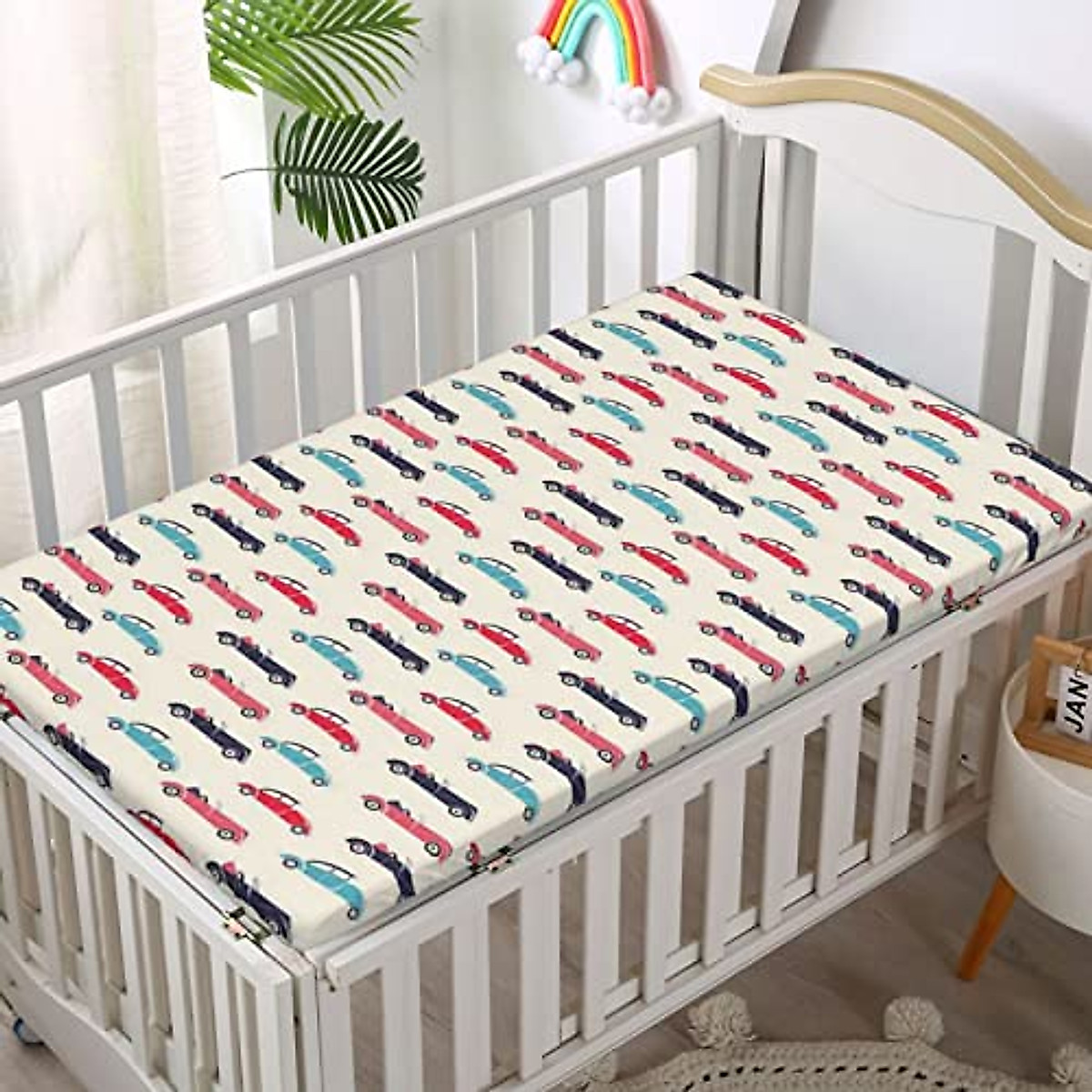 Cars Themed Fitted Crib Sheet,Standard Crib Mattress Fitted Sheet Soft and Breathable Bed Sheets-Baby Crib Sheets for Girl or Boy, 28“ x52“,Multicolor