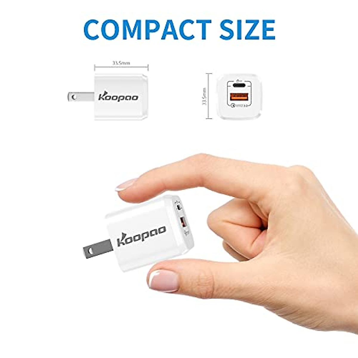 USB C Fast Charger-USB C Adapter,KOOPAO USB C Wall Fast Charger 2 Port(USB A+C) PD Plug for iPhone 13/13 Pro/12 Mini/i-Pad，i-Pad Pro/12 Mini / 11/ XS/Max/XR/X, Pixel, Galaxy,ect