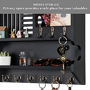 Maranon Key Holder, Key Holder for Wall, Key and Mail Holder for Wall, Mail Organizer Wall Mounted for Home Decor, Mail and Key Holder with Key Hooks, Pine Wood Black