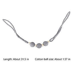 Boho Curtain Tiebacks Ropes, Magnetic Drapery Buckles for Decoration, Boho Curtain Tiebacks Curtain Holdbacks for Wall Curtain Tiebacks Window Drape Tie Back with Hooks for Bedroom Wall (Gray)