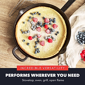 GreenPan x Bobby Flay 12” Cast Iron Pre-Seasoned Skillet with Helper Handle, Professional Grade Heavy Duty, Induction Suitable, Versatile Stovetop, Oven, BBQ, Fire & Grill, Indoor/Outdoor Use, Black