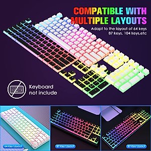LexonElec Pudding Keycaps,Double Shot PBT Keycap Set with Translucent Layer for DIY RGB LED Backlit Gaming Mechanical Keyboards,Full 108 Key Set,OEM Profile,US Layout(White)