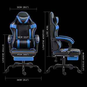 Darkecho Massage Gaming Chair with footrest,Computer Chair with Flat Seat Cushion,Height Adjustable Gamer Chair with Padded Armrests,Headrest and Lumbar Support for Office or Gaming Blue