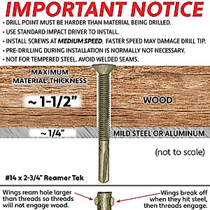 #14x2-3/4" Reamer Tek Torx/Star Head Self-Drilling Wood to Metal Screws - 5 POUNDS ~170 Tek Screws - Tek Screws for Flatbeds, Trailers, or for Fastening Wood to Steel - T-30 Torx Screw Head