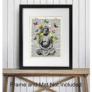 Butterfly Buddha Dictionary Wall Art Print - 8x10 Photo, Home Decor, Meditation Room or Yoga Studio Decoration - Unique Zen Gift - Unframed Poster Picture