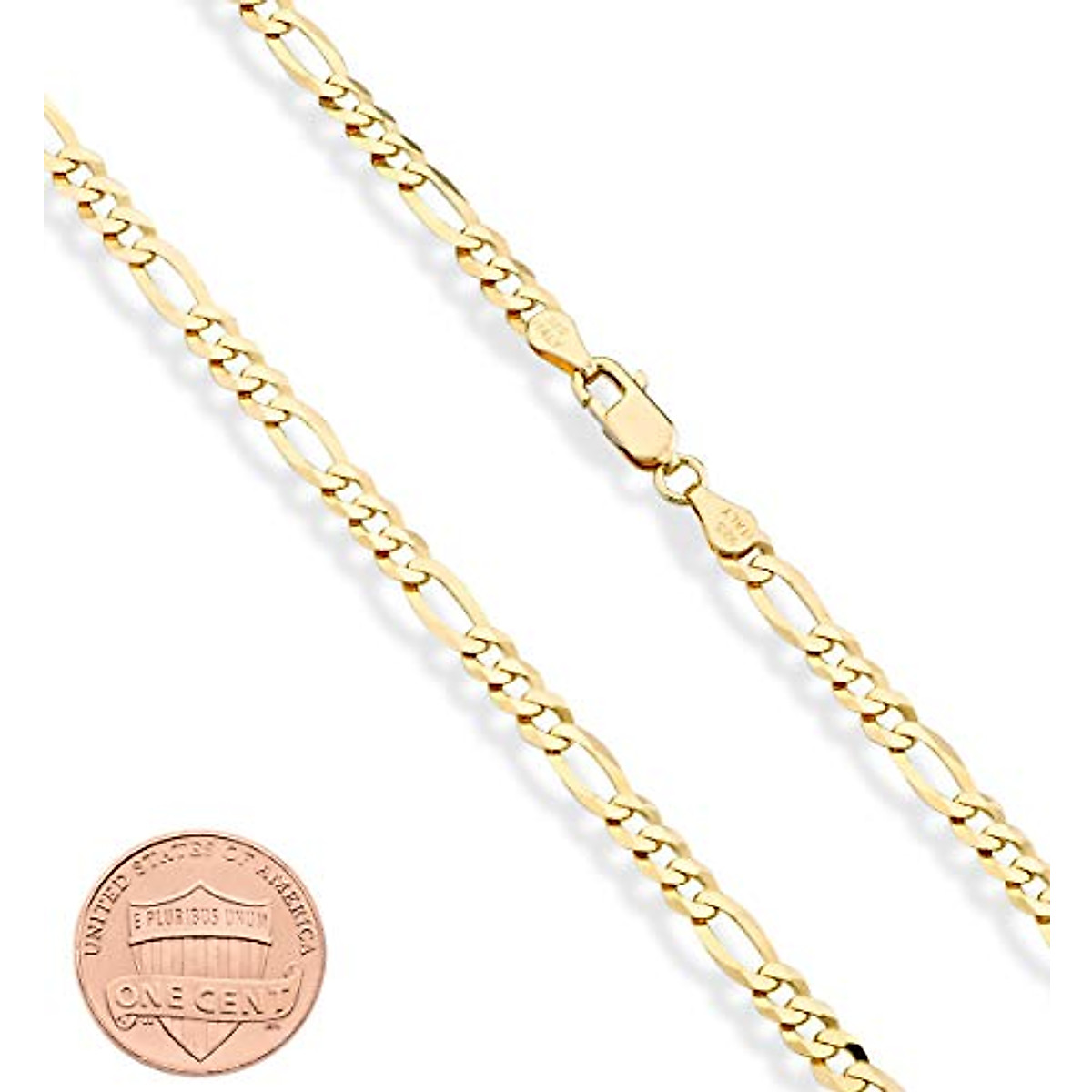Miabella Solid 18K Gold Over Sterling Silver Italian 5mm Diamond-Cut Figaro Link Chain Necklace for Women Men, 925 Made in Italy (18 Inches (Small))