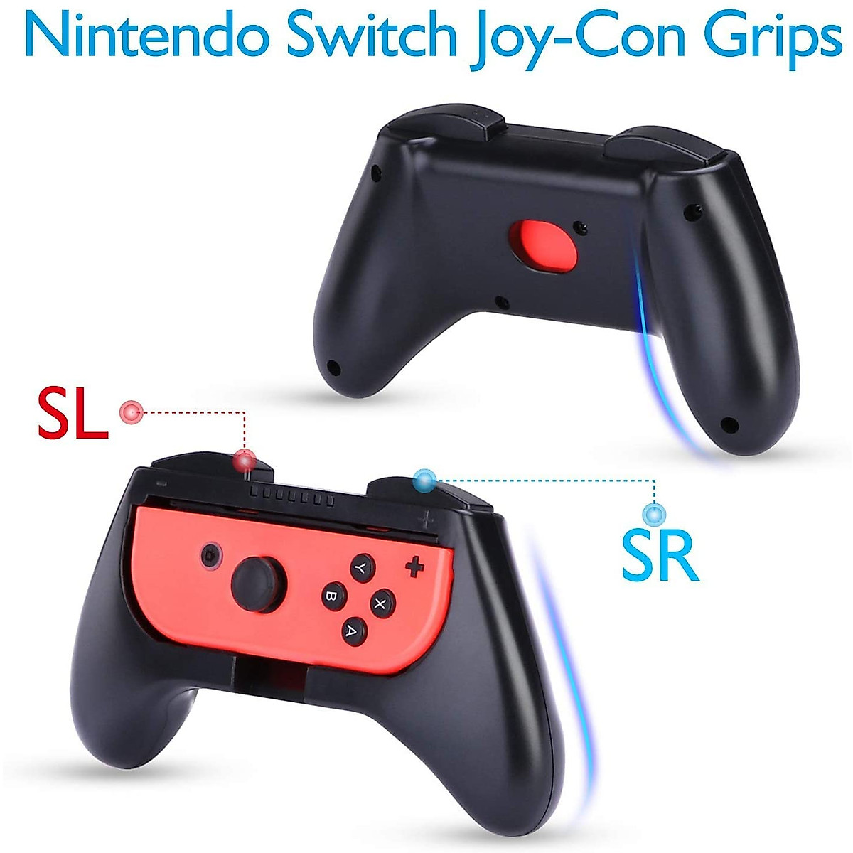 HEYSTOP Switch Case / Switch OLED Case Accessories Compatible with Nintendo Switch & OLED Model, Carry Case with Joycon Grip / PlayStand / Thumb Grips Caps for Nintendo Switch & OLED Model, Black