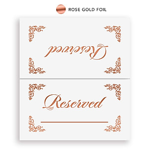 Reserved Table Signs Cards Rose Gold Foil, 20-Pack Table Tent, VIP Place Card with Line to Write, Double Sides Reserved Rose 6