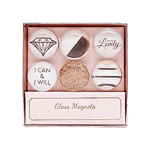 MEI YI TIAN Rose Gold Fridge Magnets Round Glass Magnets for Decorative Refrigerator, Dry Erase Board, Whiteboard Calendar Maps, 30mm(1.18") 6pcs/Pack