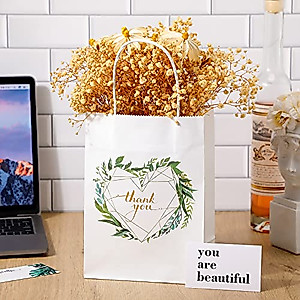 100 Pieces Small Thank You Gift Bags with Handles Baby Shower Party Bags Greenery Paper Goodie Bags Gift Wrap Bags for Business, Boutique, Birthday, Gifts, Wedding Favors, 5.91 x 3.15 x 8.27 Inch