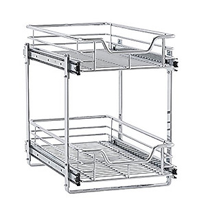 Household Essentials C21521-1 Glidez Dual 2-Tier Sliding Cabinet Organizer, 14.5" Wide, Chrome & C21221-1 Glidez 2-Tier Sliding Cabinet Organizer, 11.5" Wide, Chrome