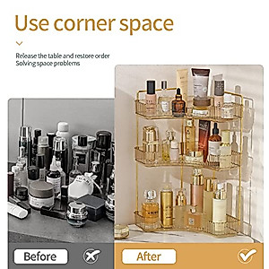 Corner Bathroom Countertop Organizer, Vanity Trays for Bathroom Counter, Makeup Organizer, Perfume Tray, Kitchen Spice Rack, Fits 90 Corner(Yellow, 3 Tiers)