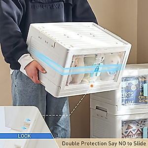 ELUCHANG Collapsible Storage Bins with Lids, Storage Bins 47Qt. Foldable Stackable Storage Box for Organization with 2 doors, 4 Wheels& Secure Buckle(Double Doors, 47Qt.)