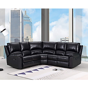 HomeRoots Black Faux Leather Power Reclining L Shaped Corner Sectional