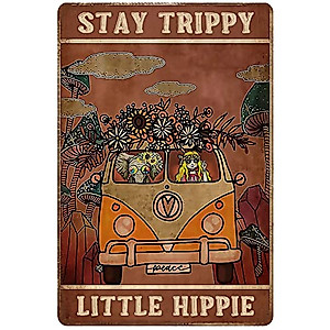 CrazySign Vintage Sign Hippie Wall Decor Stay Trippy Little Hippie Sign For Hippy Room, Bedroom, Office ,Hippy Gifts (232)