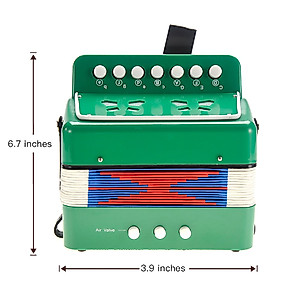 PowerTRC Kids Accordion, Musical Instruments for Kids Ages 9-12, Beginner Toddlers Children Mini Toy Accordian 10 Keys Button Control Light Weight (Green)