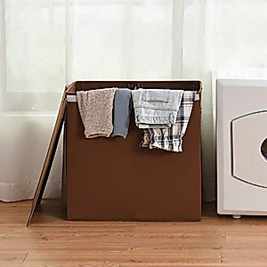 Giantex Double Laundry Hamper Clothes Organizer W/Magnetic Lid & Removable Liners Bags Built-in Handles, Separate Compartments and Easy Transport for Bathroom Bedroom Utility Room (Coffee)