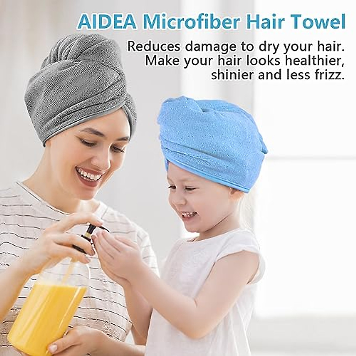 AIDEA Microfiber Hair Towel Wrap, 5 Pack Hair Turbans, Super Absorbent Quick Dry Hair Towel Wrap for All Hair Types Anti Frizz, 26"×10"
