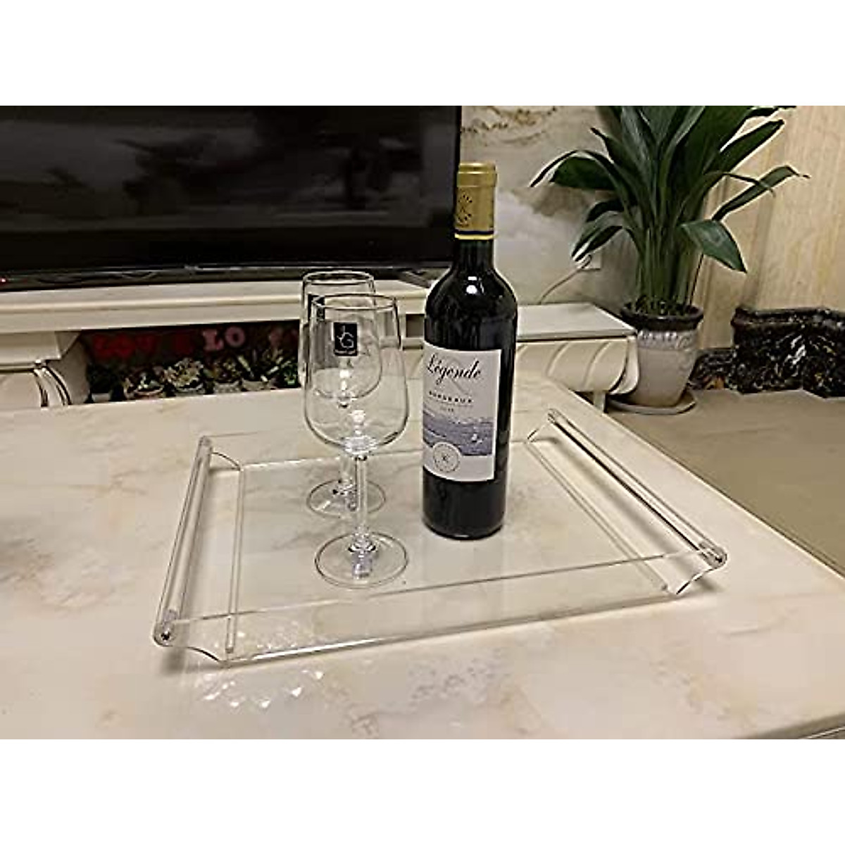 Clear Serving Tray-16" x12" Large Acrylic Tray for Coffee Breakfast Tea Food Butler-Decorative Display Tray,Countertop Decorative Tray,Vanity Tray with Handles by Cq acrylic