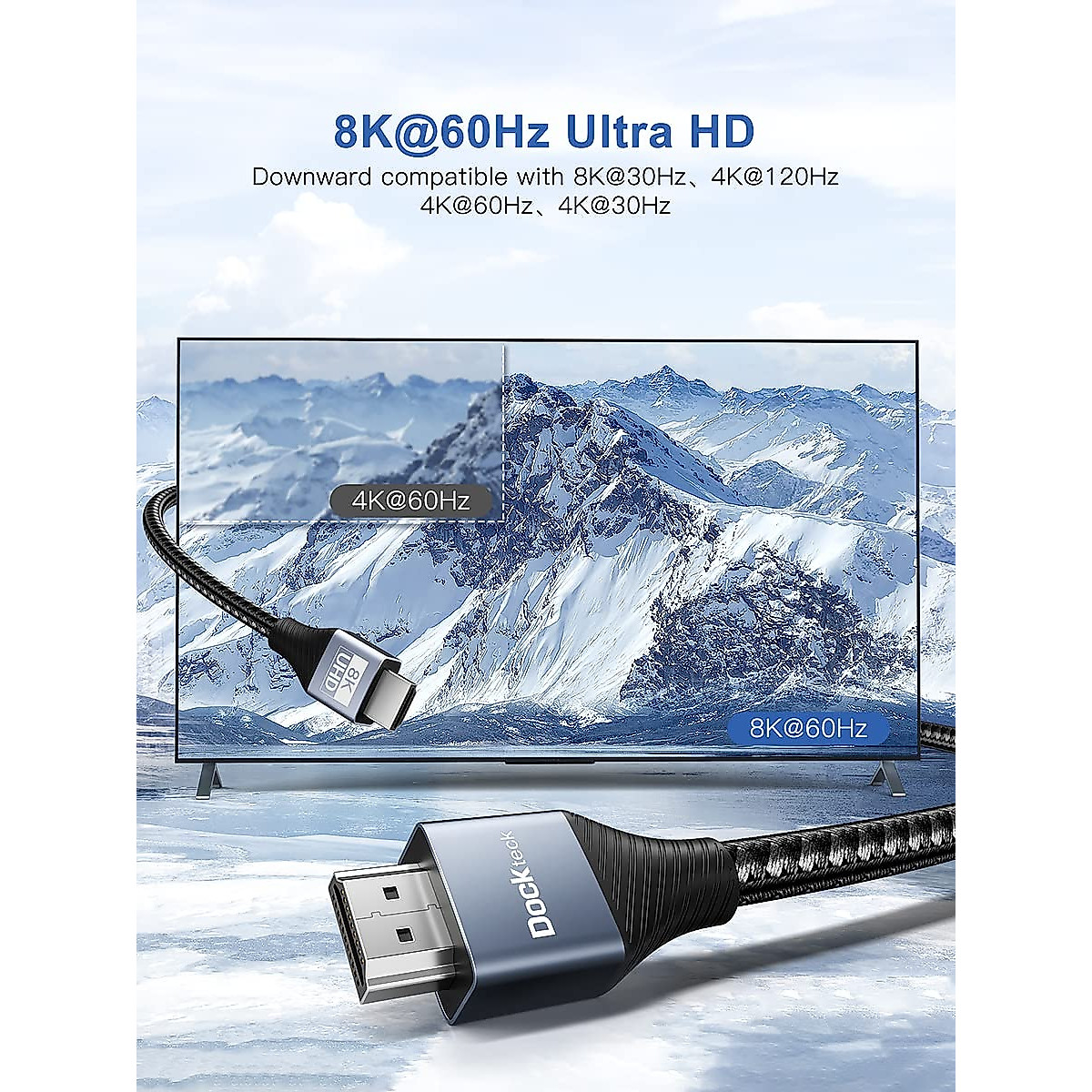 dockteck 8K HDMI Cable 6ft | High Speed hdmi to hdmi Cables 2.1, Braided Cord 60Hz 48Gbps 120Hz Support eARC Dolby Vision HDR 10 HDCP 2.2 & 2.3, Compatible with Roku TV PS5/4 HDTV Xbox Blu-ray