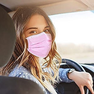 Assacalynn Pink Face Masks Disposable 50pcs, Kawai Cute Pink Masks For Women, 3 Ply Face Mask, Breathable Masks