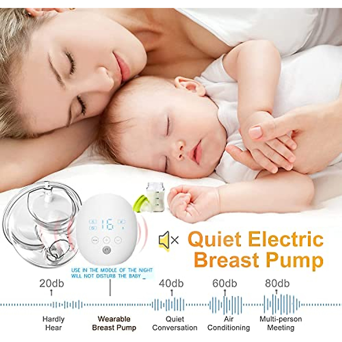 OPATER Wearable Breast Pump Hands Free Portable Electric Breast Pump with Massage Mode Wear Breast Pump with 16 Levels 4 Modes Suction Breastfeeding Pump,24mm