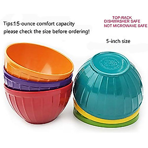 KX-WARE Melamine Fluted Bowls Set with Lids - 6pcs 15 oz Cereal/Prep Bowls, 6 Assorted Color | Break-resistant 100% Melamine Bowls and Plastic Lids | Dishwasher Safe, BPA Free