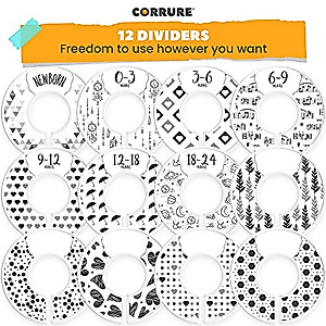 CORRURE Baby Closet Size Dividers - Complete Set of 12 Closet Dividers for Baby Clothes from Newborn to 24 Months - Best Nursery Closet Hanger Organizer for Baby Boy or Girl - Ideal Baby Gift (White)