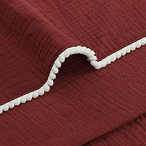 TILLYOU Organic Muslin Swaddle Baby Blanket, 100% Soft Cotton Swaddling Receiving Blanket with Pom, Large Lightweight Baby Wrap Blanket, 47'' x47'' Brown