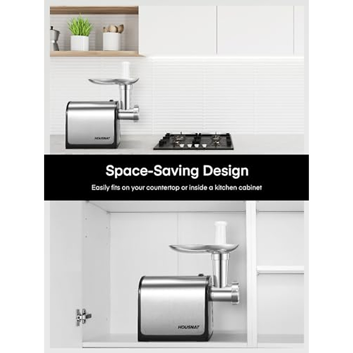 Electric Meat Grinder, 2600W Max Meat Grinders for Home Use, HOUSNAT 3 in 1 Heavy Duty Meat Mincer with 2 Blades and 3 Plates, Sausage Stuffer Tube & Kubbe Kit, Stainless Steel