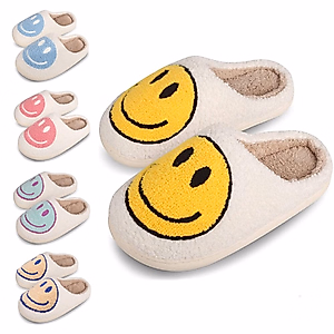 dubuto Smile Face Slippers for Girls Boys, Cute Soft Plush Anti-slip House Kids Girls Slippers with Memory Foam Warm Cartoon Happy face Shoes for Indoor Outdoor
