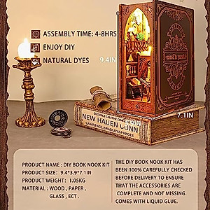 DIY Book Nook Kit,Dollhouse BookNook Bookshelf,3D Wooden Puzzle Bookends, Book Nook Miniature Kits with LED Light for Adults