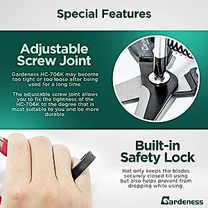 Gardeness Pruning Shear Straight Pruning Snip with SK5 Steel Serrated Blade, Adjustable Joint Screw Micro Tip Garden Scissor for Arranging, Trimming, Harvesting Fruit, Vegetables, Made in Taiwan