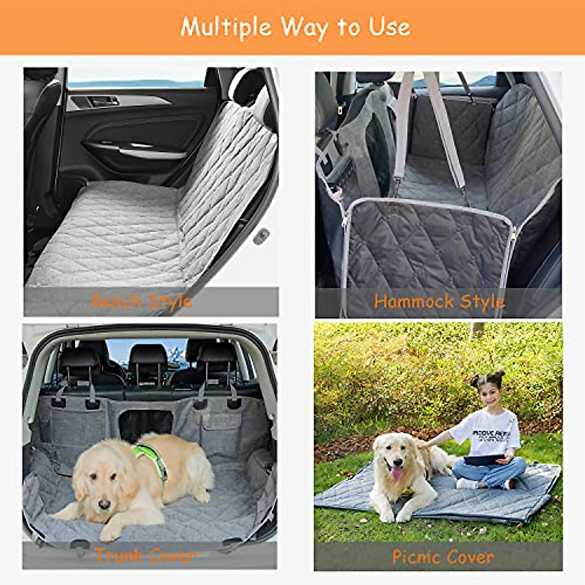Hanjo Pets Car Dog Cover Back Seat - Car Hammock for Dogs Waterproof - Dog Car Seat Cover for Backseat with Mesh Window Multiple Pockets for Car/SUV Nonslip Rubber Back Washable Material