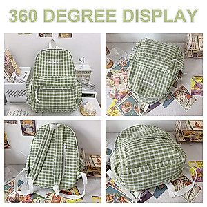 Aesthetic Backpacks for Teen Girls, Sage Green Preppy Plaid School Bag, Large Capacity Casual Daypack Back to School Backpack (Black)
