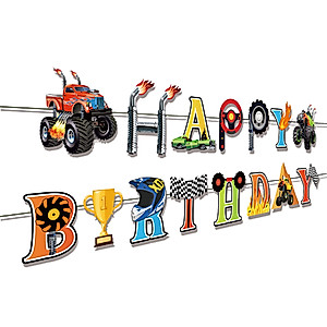Monster Truck Banner Monster Truck Birthday Party Supplies Monster Truck Birthday Banner Cars Trucks Happy Birthday Sign Monster Truck Birthday Decorations Banner, Race Car Theme Party Supplies