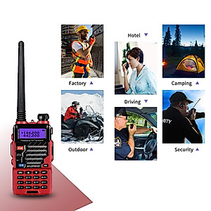 BAOFENG UV-5R+ Plus Two Way Radio, Long Range for Adults Rechargeable with Earpiece, Walkie Talkie for Outdoors, 144-148 420-450MHz, Qualette Series, Flame Red