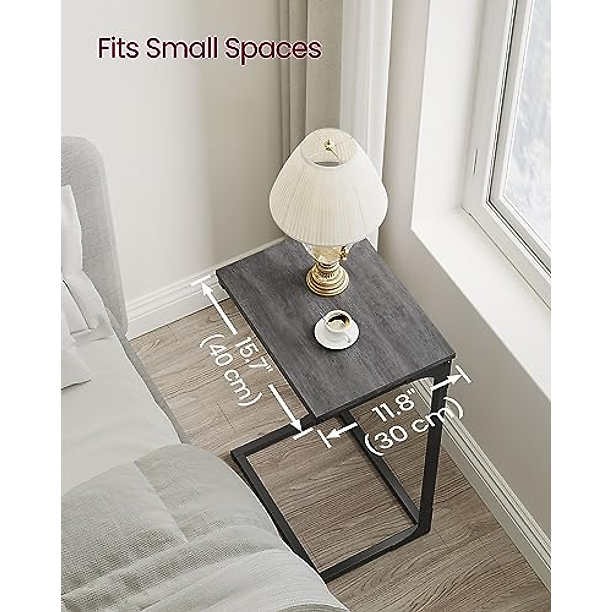 VASAGLE C-Shaped End Table, Side Table for Sofa, Couch Table with Metal Frame, Small TV Tray Table for Living Room, Bedroom, Misty Gray and Black