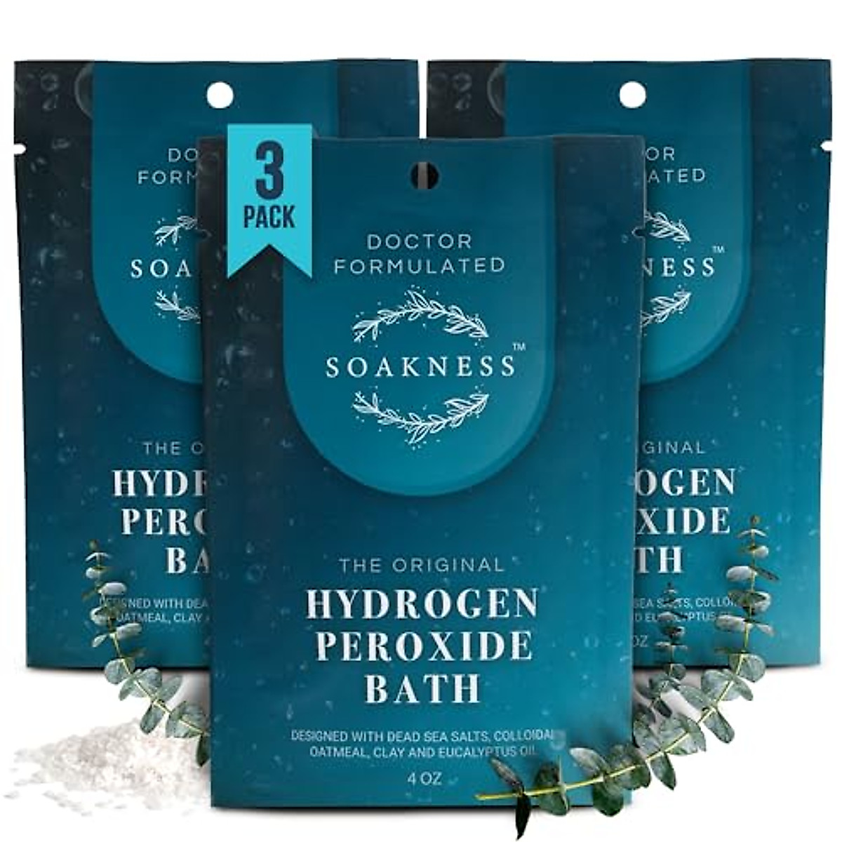 Soakness Hydrogen Peroxide Epsom Salt Bath Soak & Foot Spa (3-Pack) – Patented Formula for Muscle Recovery, Skin Detoxification & Relaxation – Created with Doctor Expertise - Foot Soak for At-Home Spa